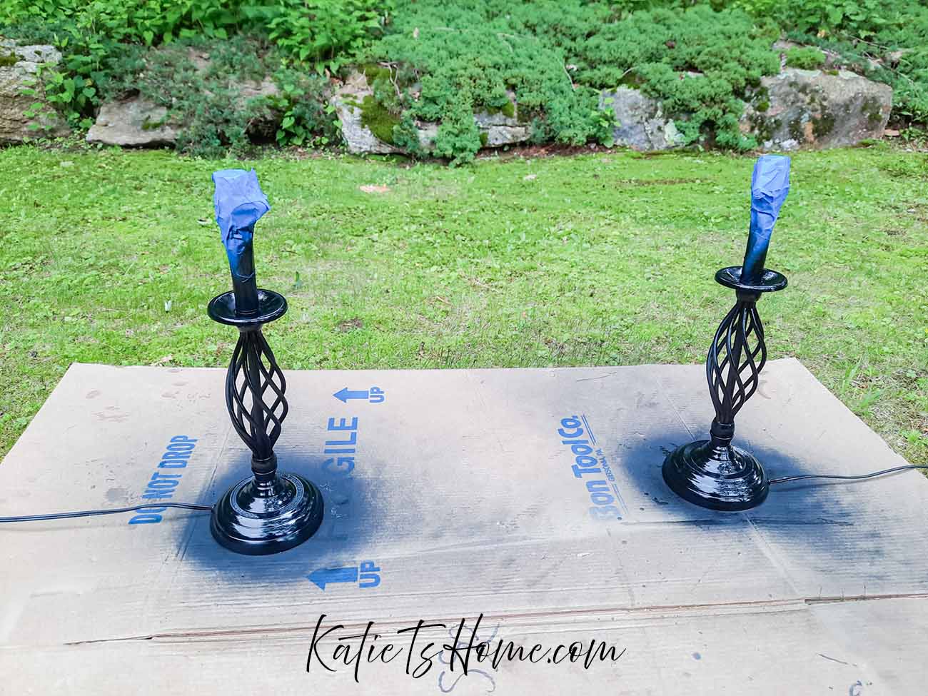 How to Spray Paint Candlestick Lamps - Katie T's Home