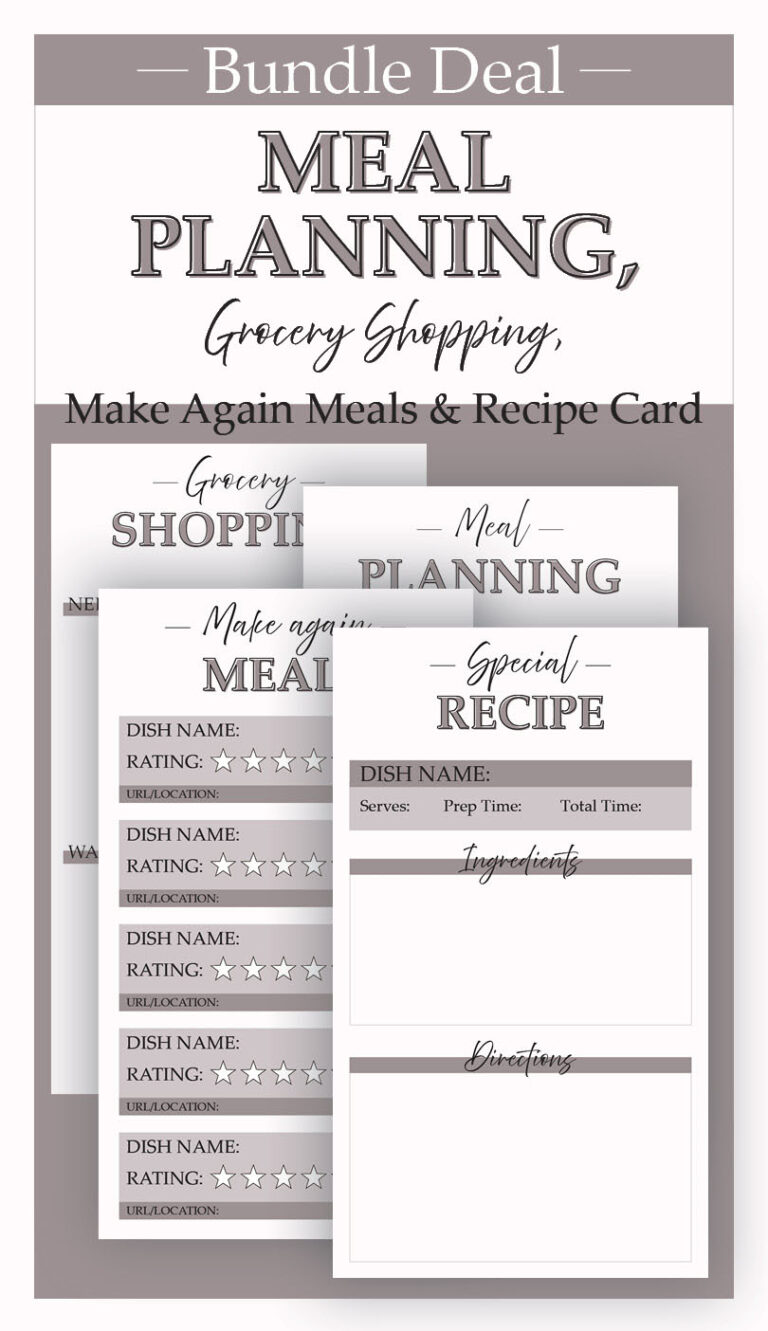 Meal Planner, Grocery Shopping List, Make Again Meals and Recipe Card ...